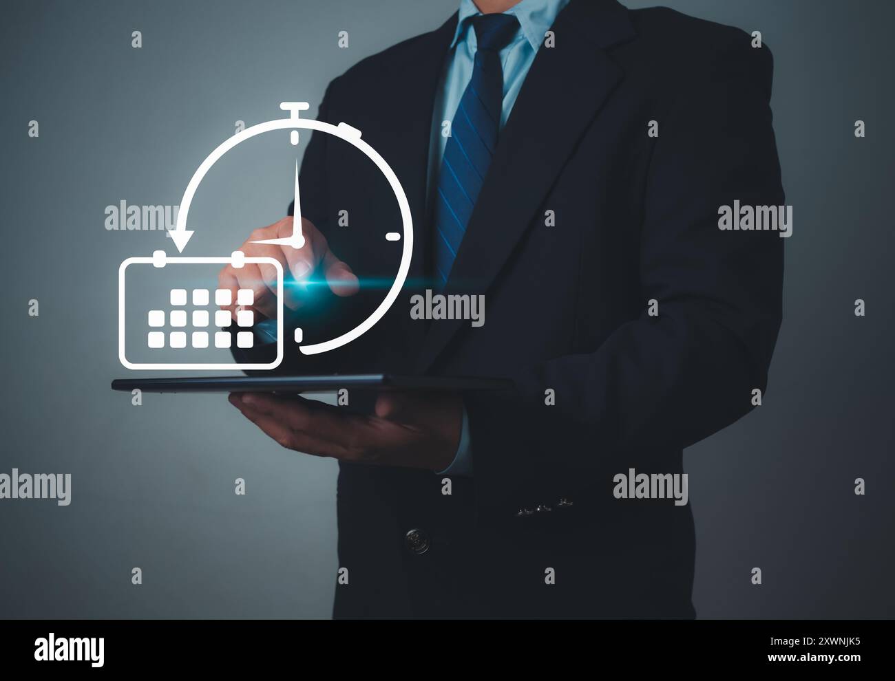 Businessman Marking Dates On Virtual Calendar Time Management Concept Planning Work To