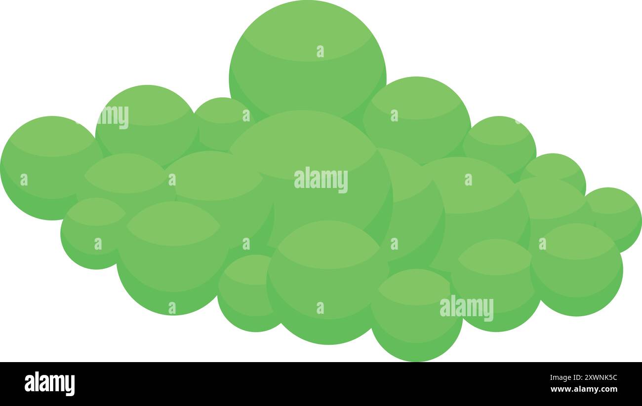 Group of green spheres is forming a big round shape on white background ...