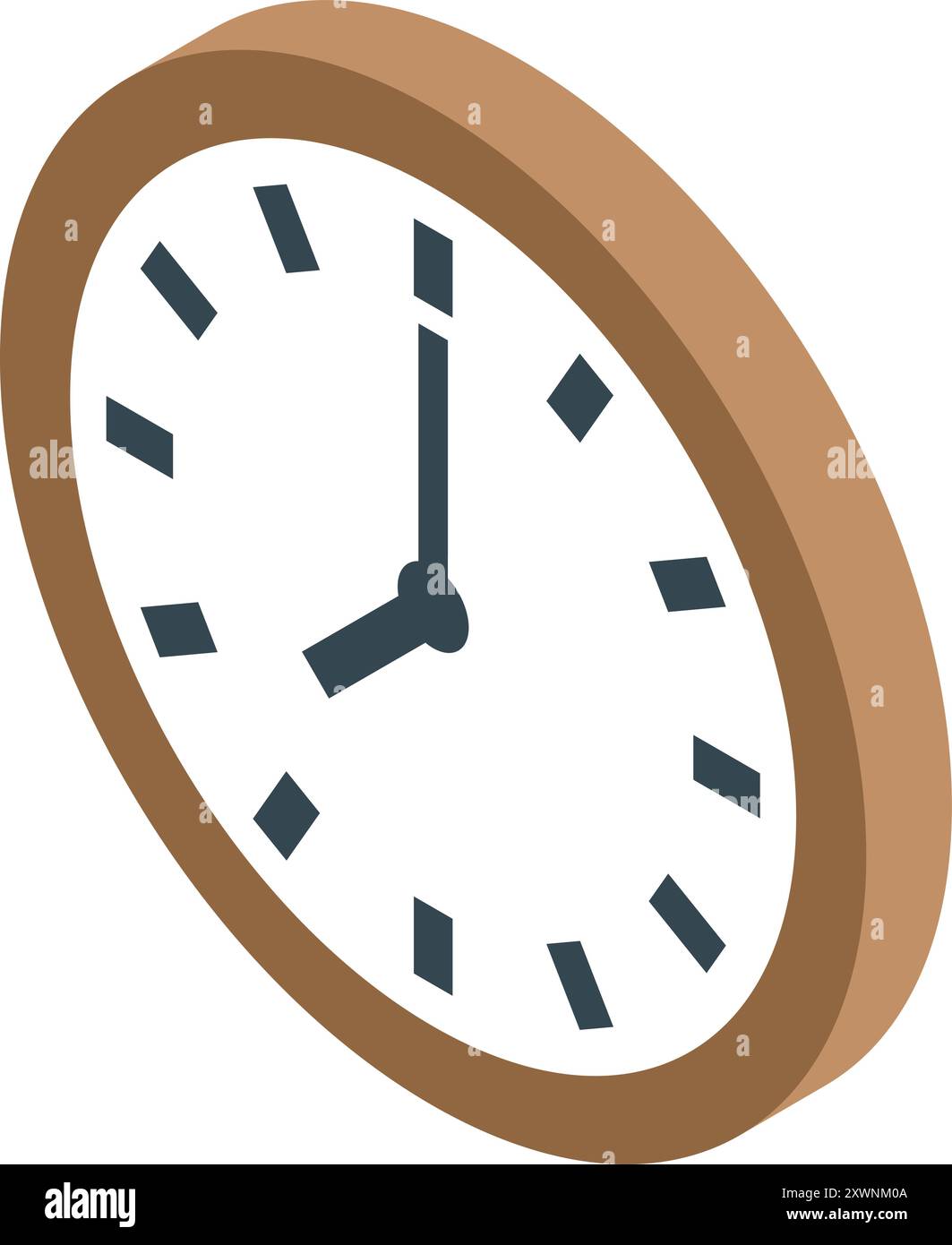 Round wall clock with a brown frame is showing the time Stock Vector ...
