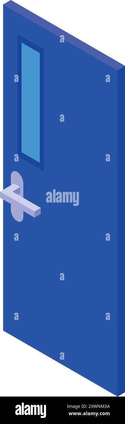 Isometric blue door with a handle and a window, perfect for ...