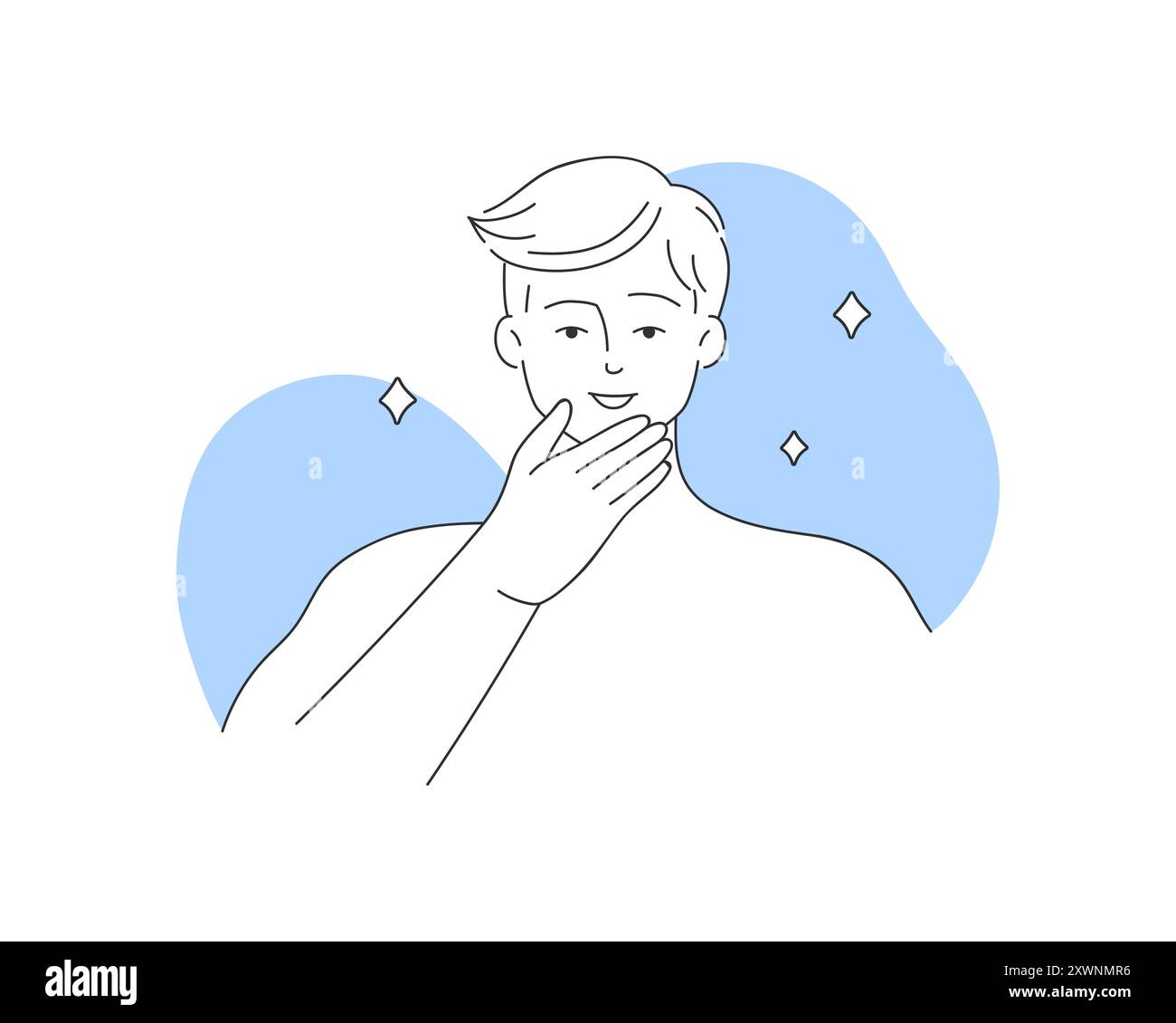 Happy man holding hand on cheek after facial massage, skincare routine ...