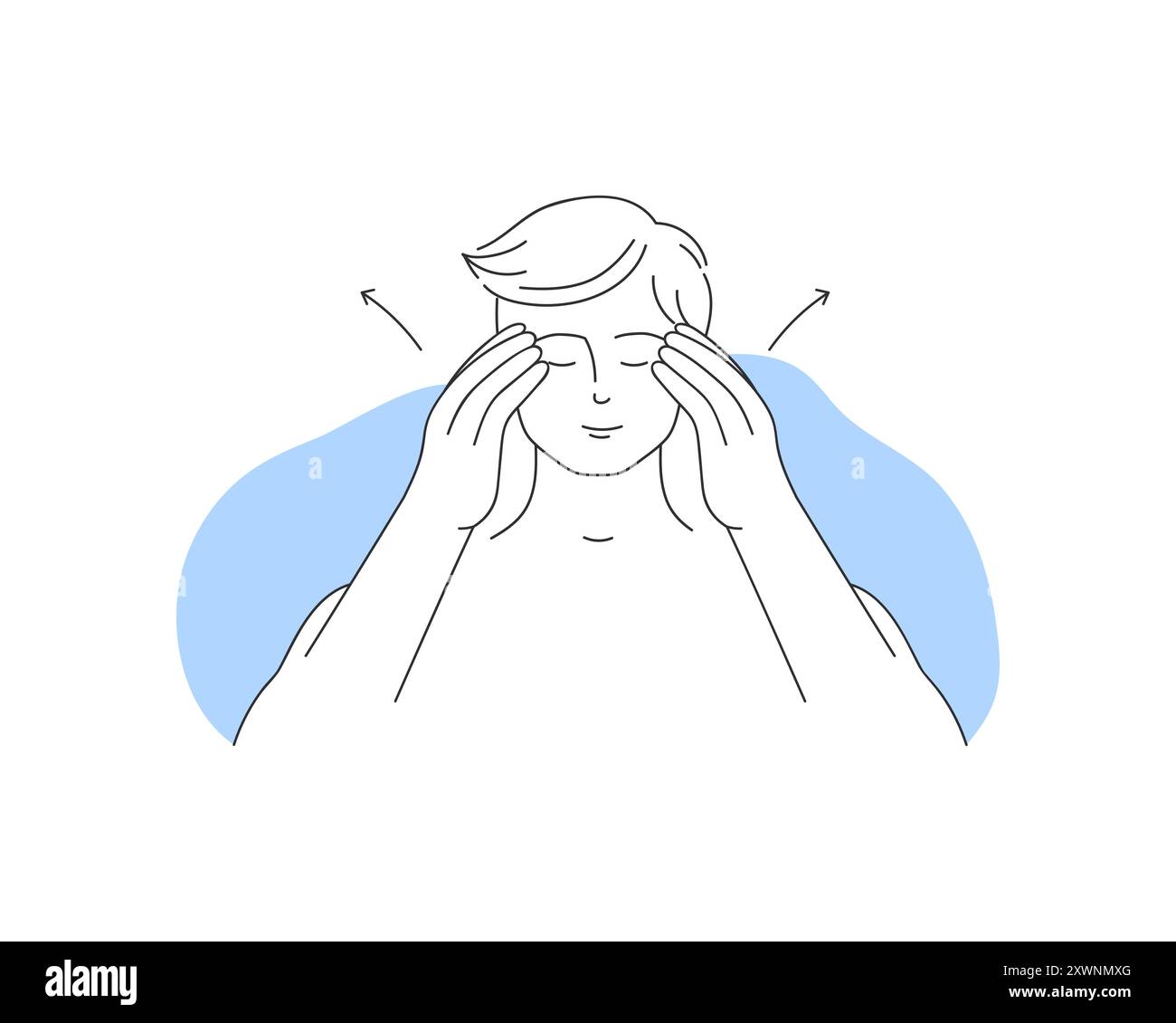 Young man with eyes closed massaging skin on temples, beauty facial ...