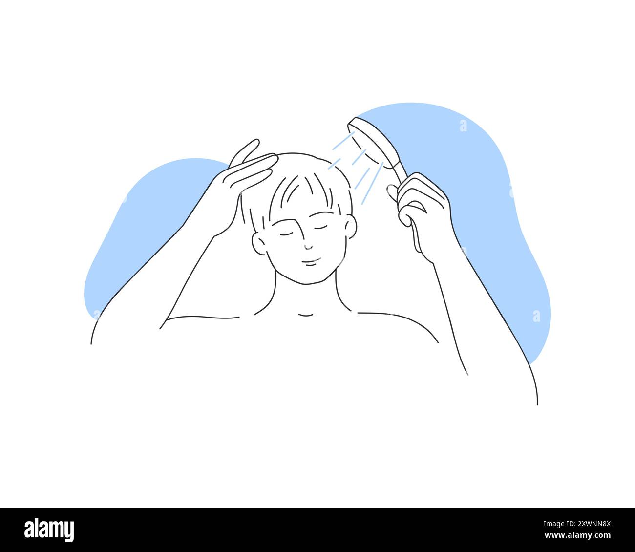 Young man washing hair in shower in morning haircare routine vector ...