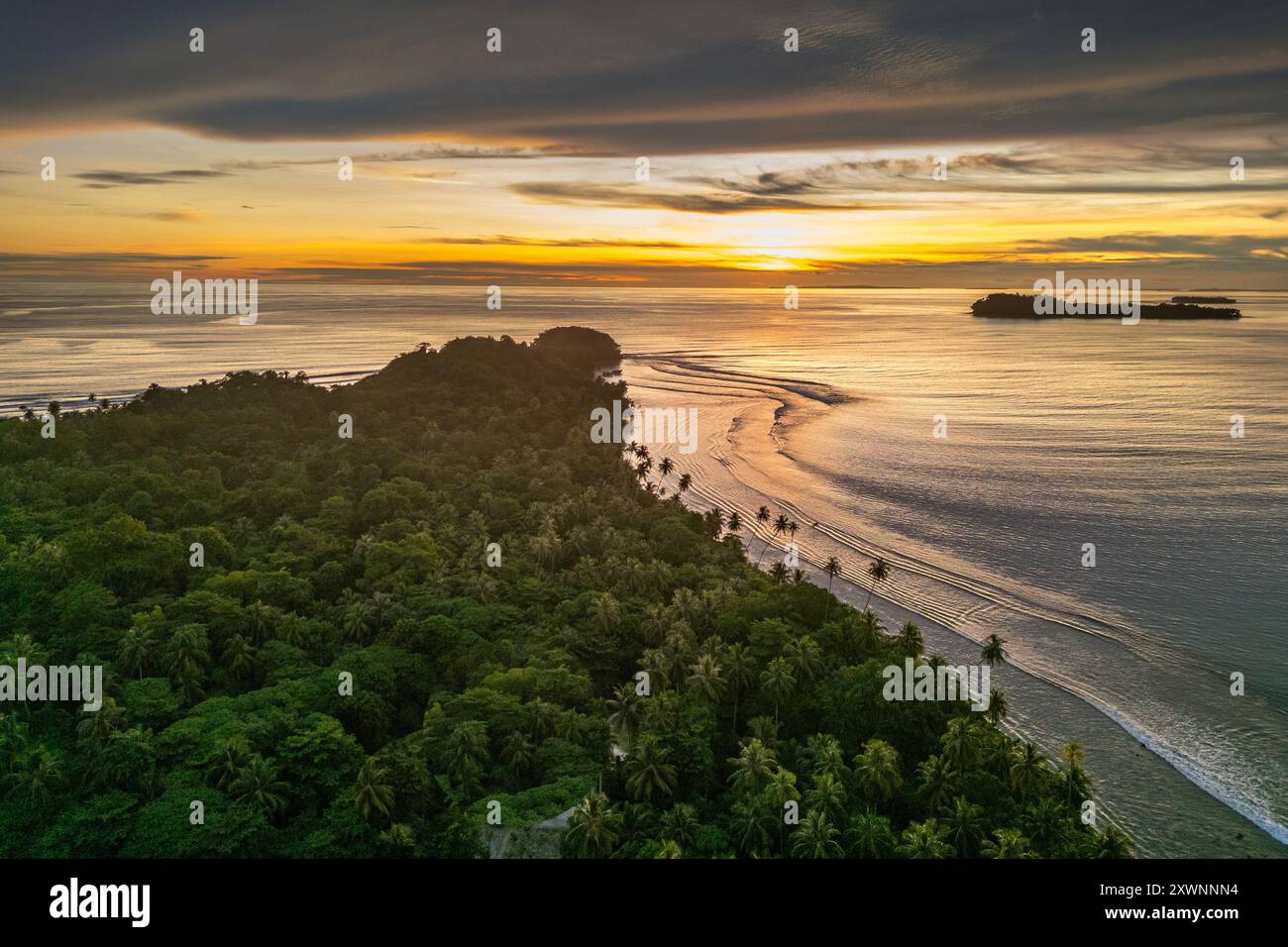 Aerial view of Samaleko island (Pulau Samaleko) at sunset, North Sumatra, Indonesia Stock Photo ...