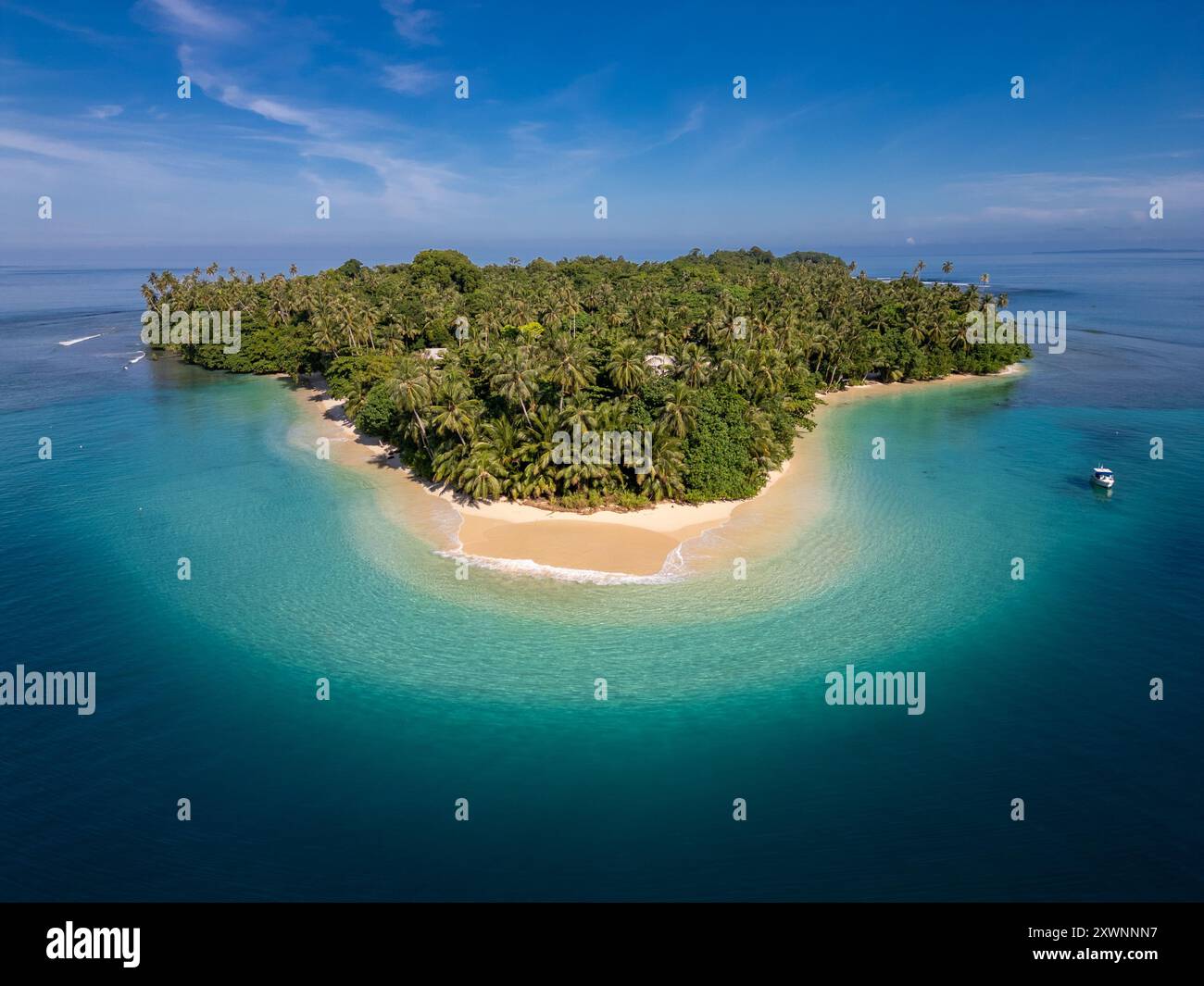 Aerial view of Samaleko island (Pulau Samaleko) and turquoise waters by ...