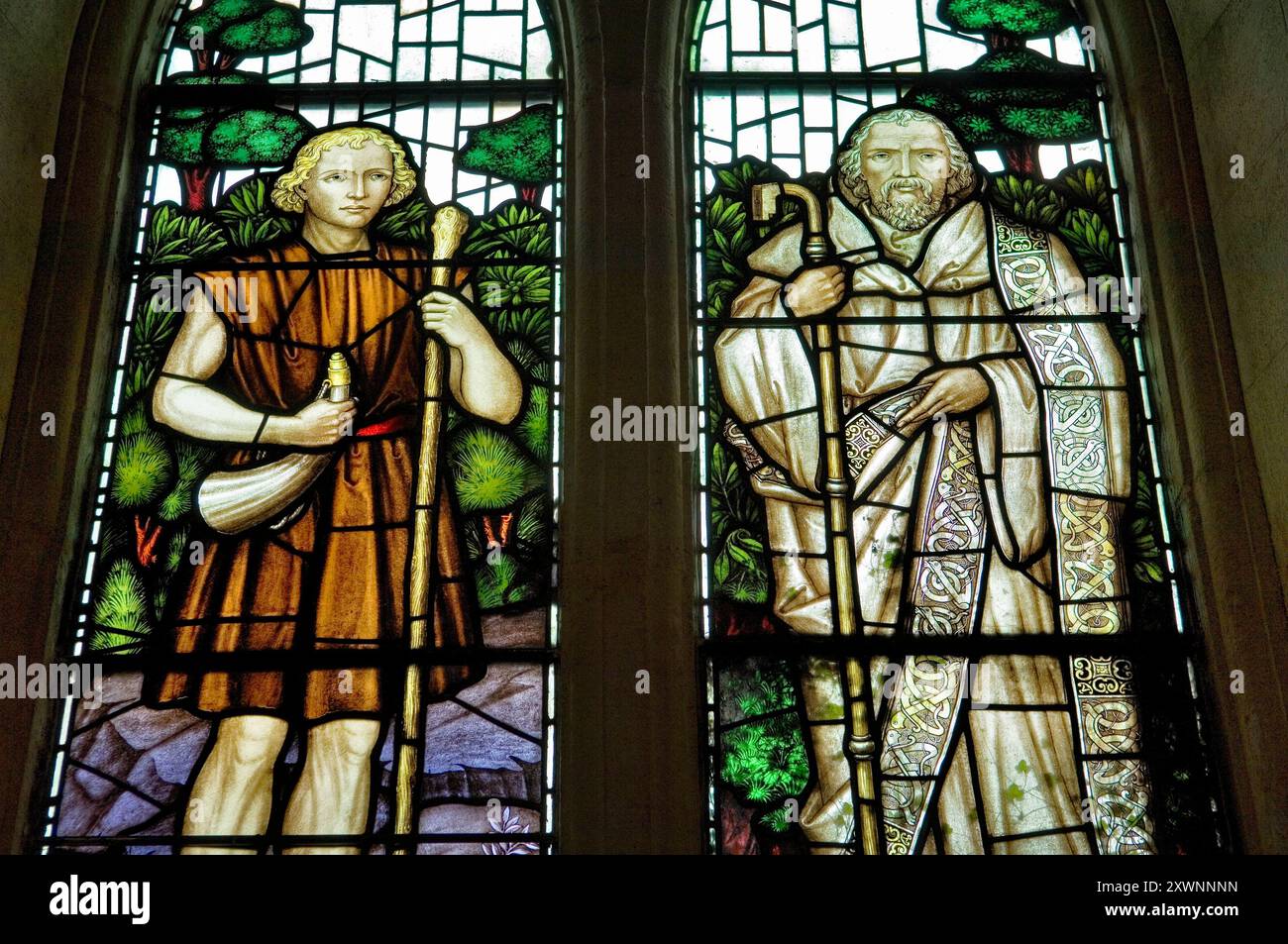 The Church of Ireland Down Cathedral, Downpatrick. Window showing Saint ...