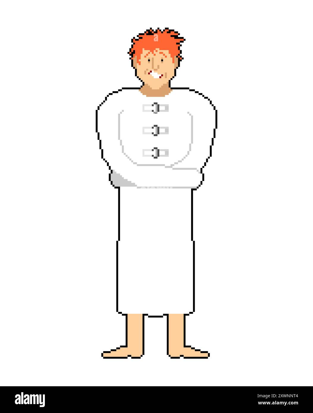 Madman in straitjacket pixel art. 8 bit Psychopath in white coat ...