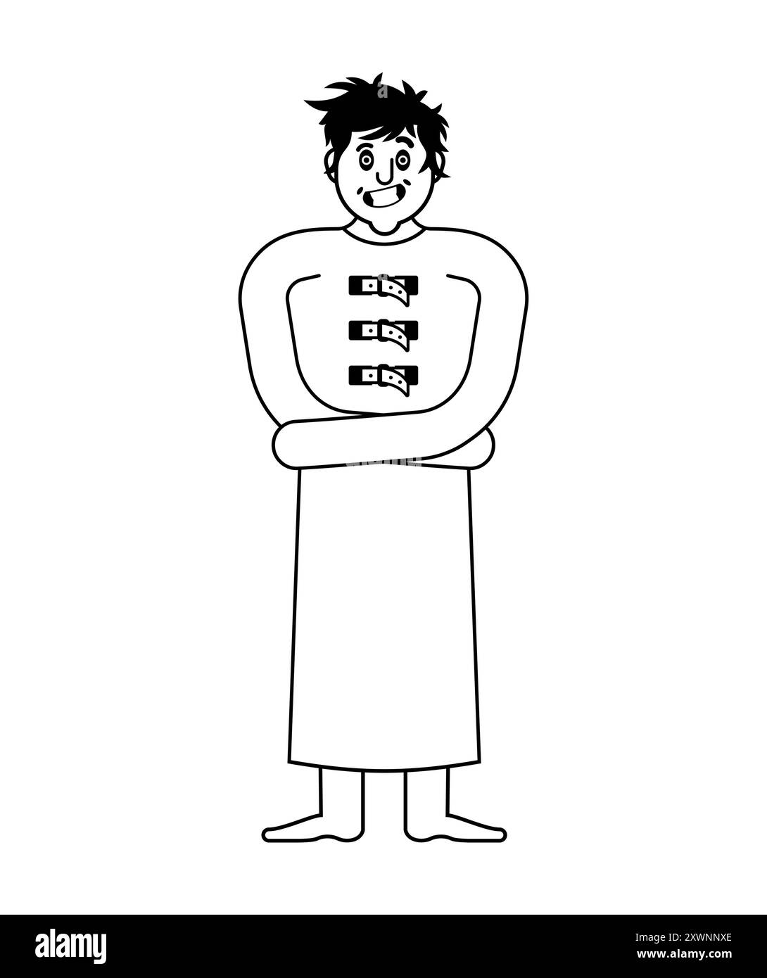 Madman in straitjacket icon sign. Psychopath in white coat symbol ...