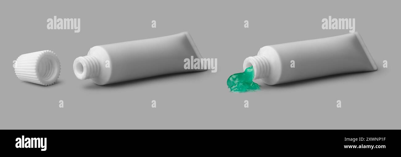 opened tube with white cap in different angles, mock-up template for ...