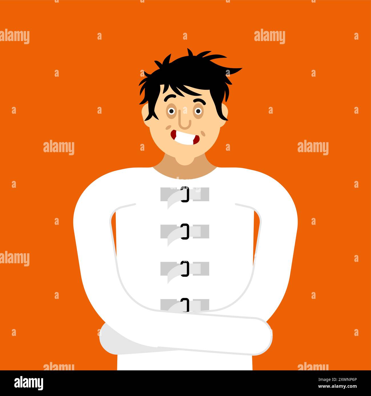 Madman in straitjacket. Psychopath in white coat. Patient in mental ...