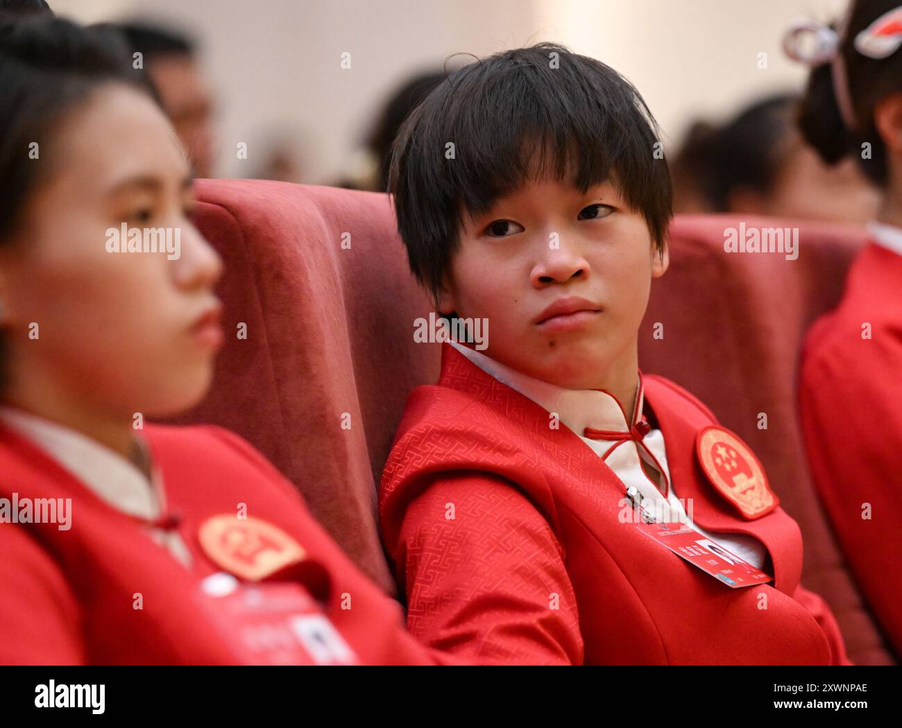 Beijing, China. 20th Aug, 2024. Diver Quan Hongchan attends the review ...