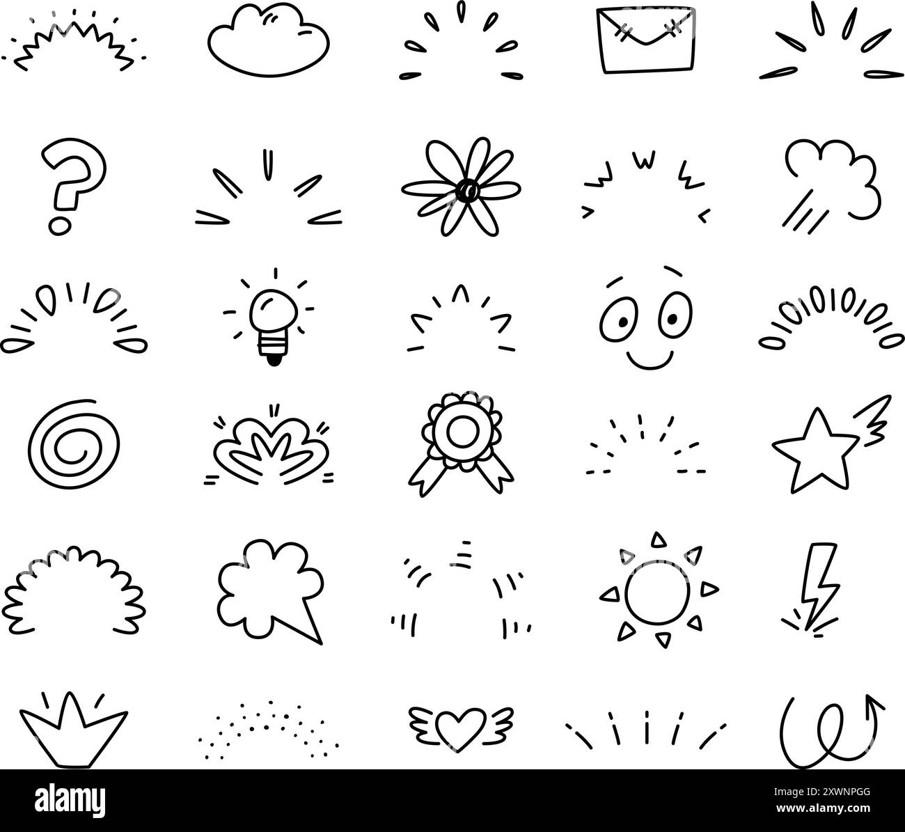 Doodle expressions symbols. Simple sunbursts, fireworks different ...