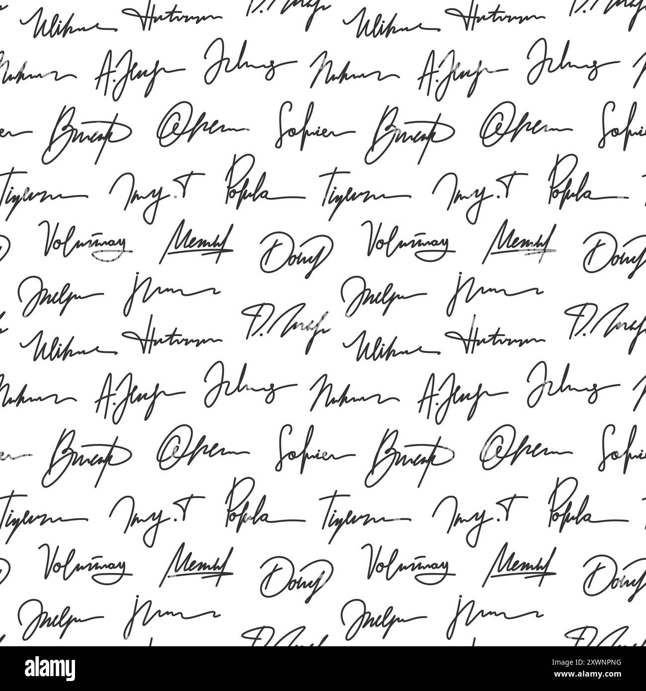 Signatures seamless pattern. Vintage paper with signatures, handwritten ...