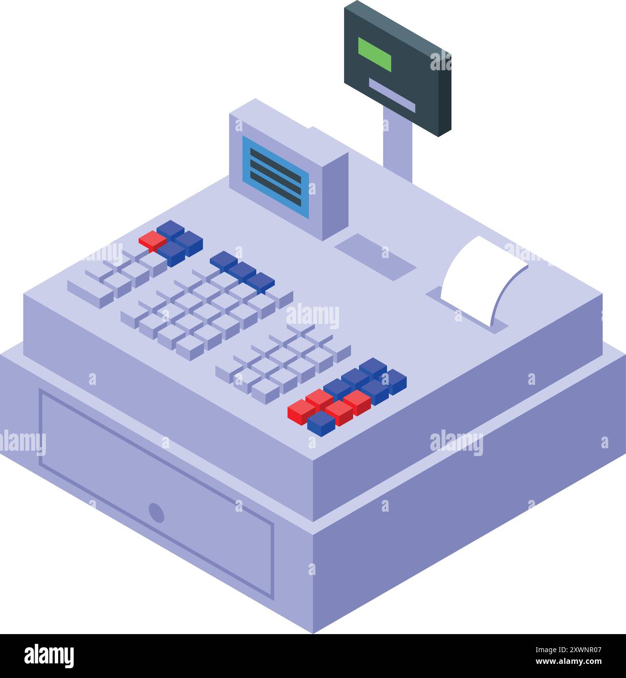 Modern electronic cash register with buttons showing purchase amount on ...