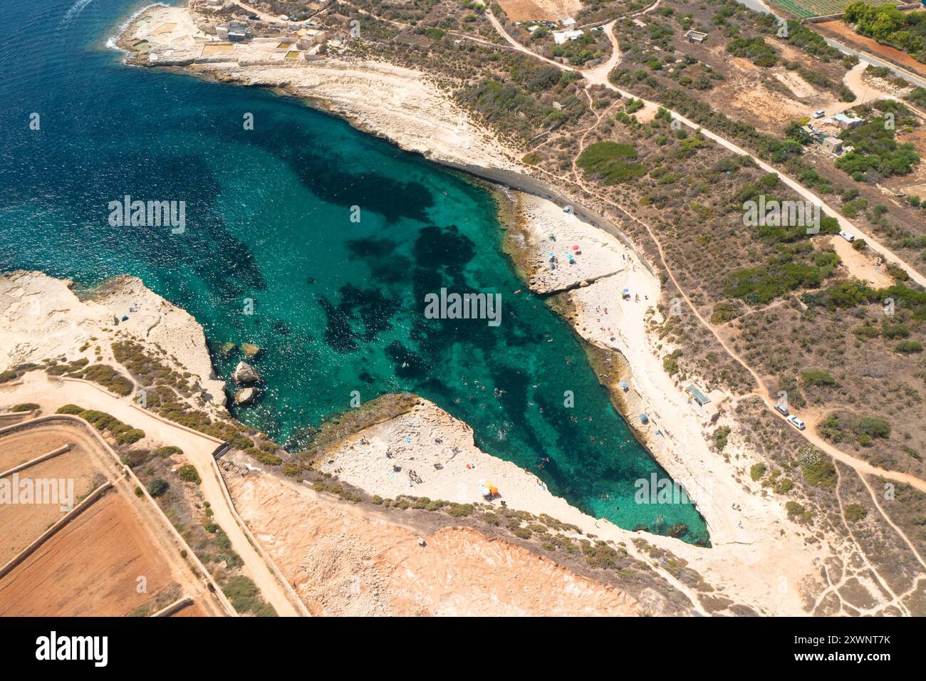 Aerial view of Kalanka bay, Delimara point, Marsaxlokk, Malta Stock ...