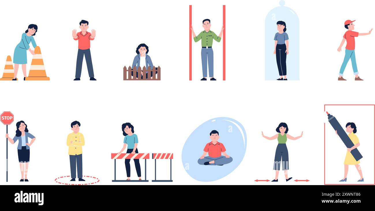 Personal boundaries. Introvert people doing private space and privacy ...