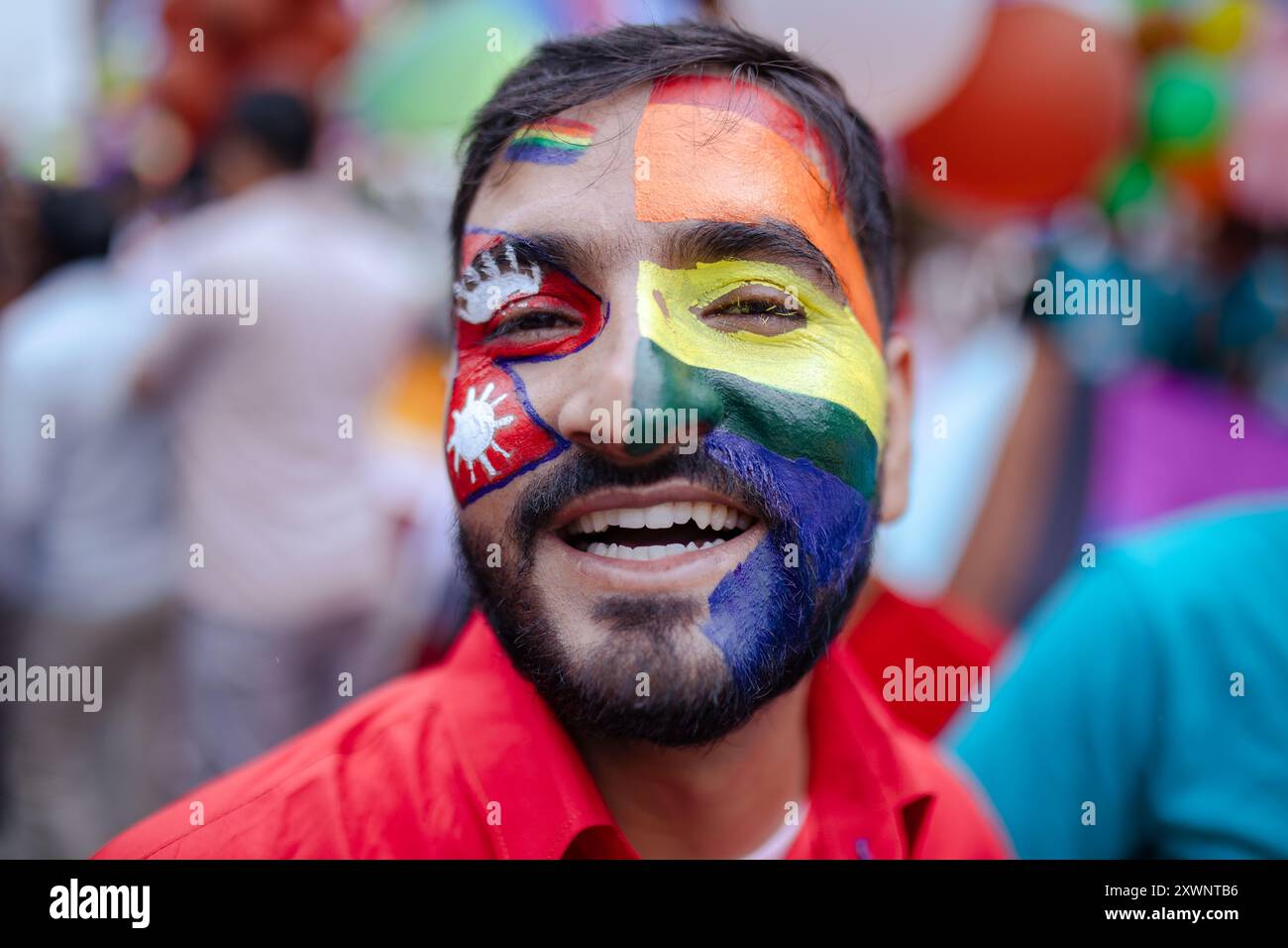 Kathamandu, Nepal. 20th Aug, 2024. A participant with face paintings ...