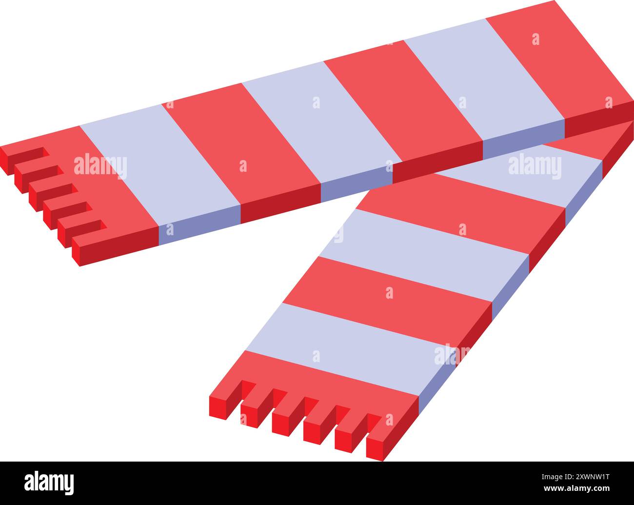 Red and white striped scarf lying folded over on a white background ...