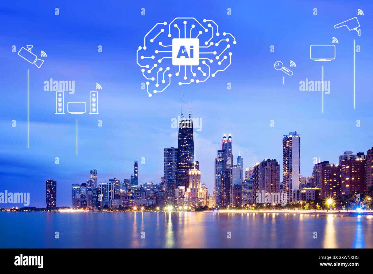 Artificial Intelligence powered Futuristic smart City Concept, Chicago ...