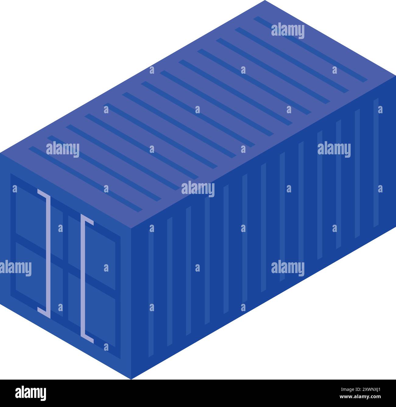 Blue cargo shipping container standing up with its doors closed in ...