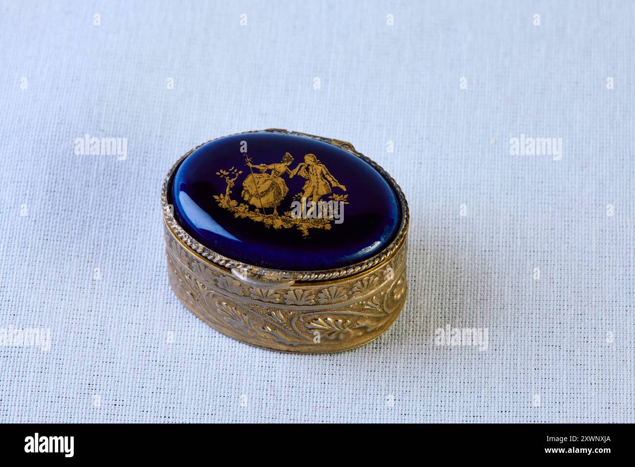 Antique jewelry box. Blue stone lid with a pattern Stock Photo - Alamy
