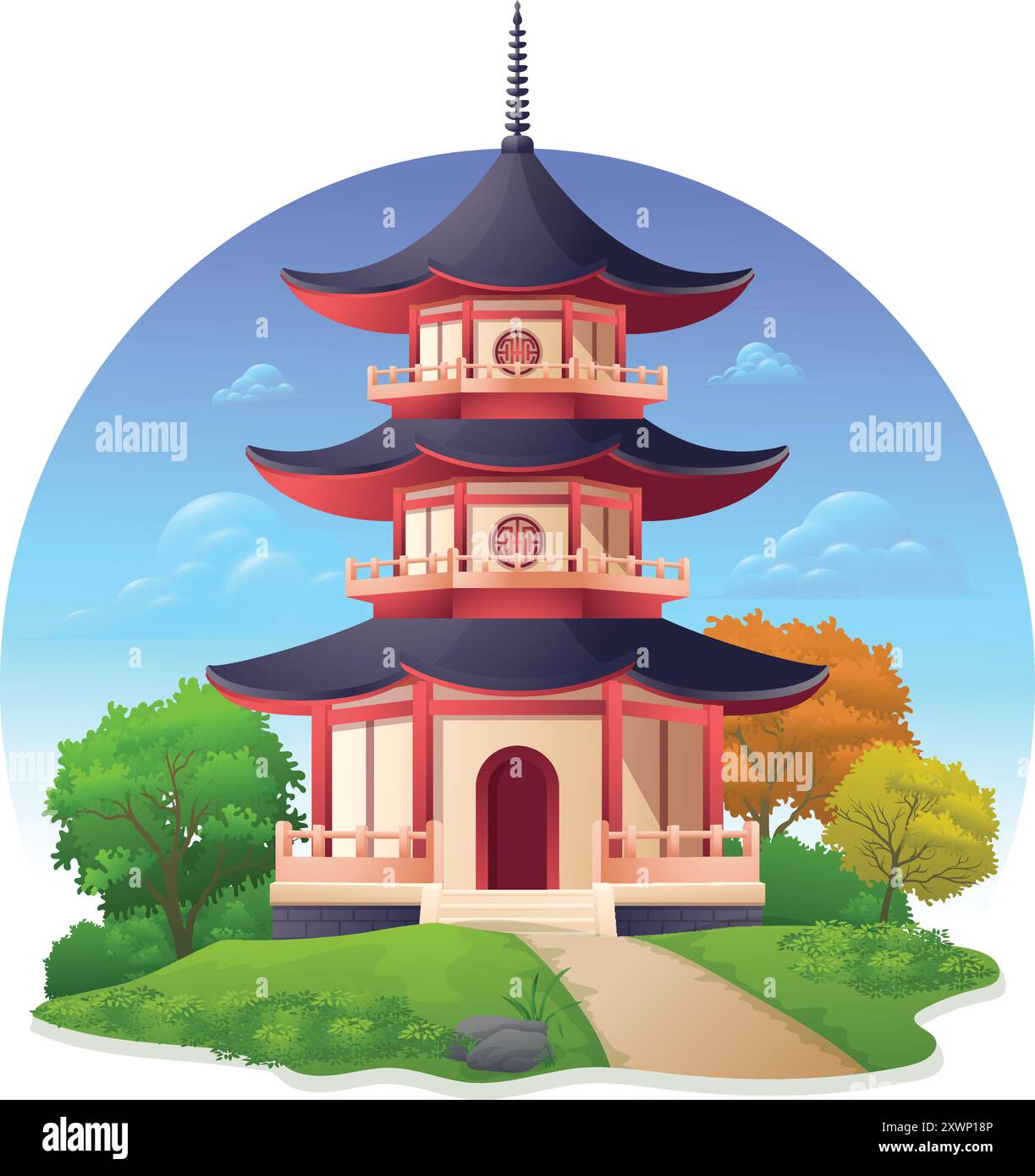 pagoda in a japanese nature landscape with flat design vector ...