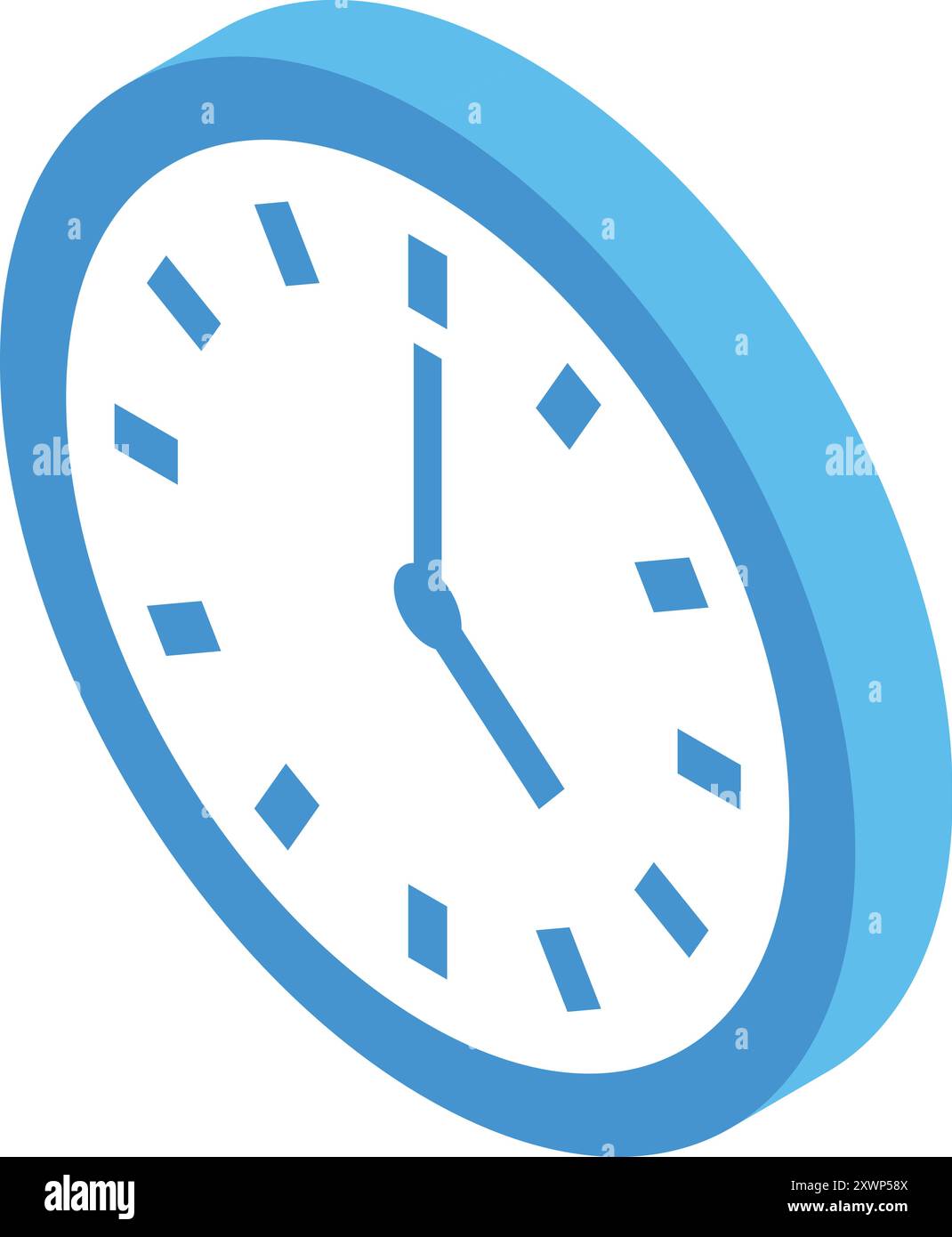 Simple blue clock face marking the time in an isometric perspective ...