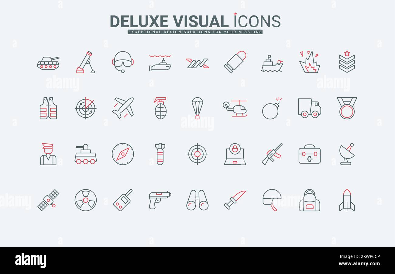 Military technology and equipment line icon set. Weapon ammunition of ...