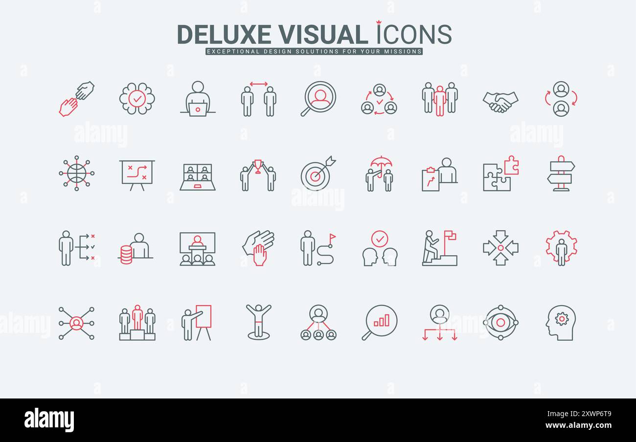 Leadership and leaders challenge line icons set. Training of efficiency ...