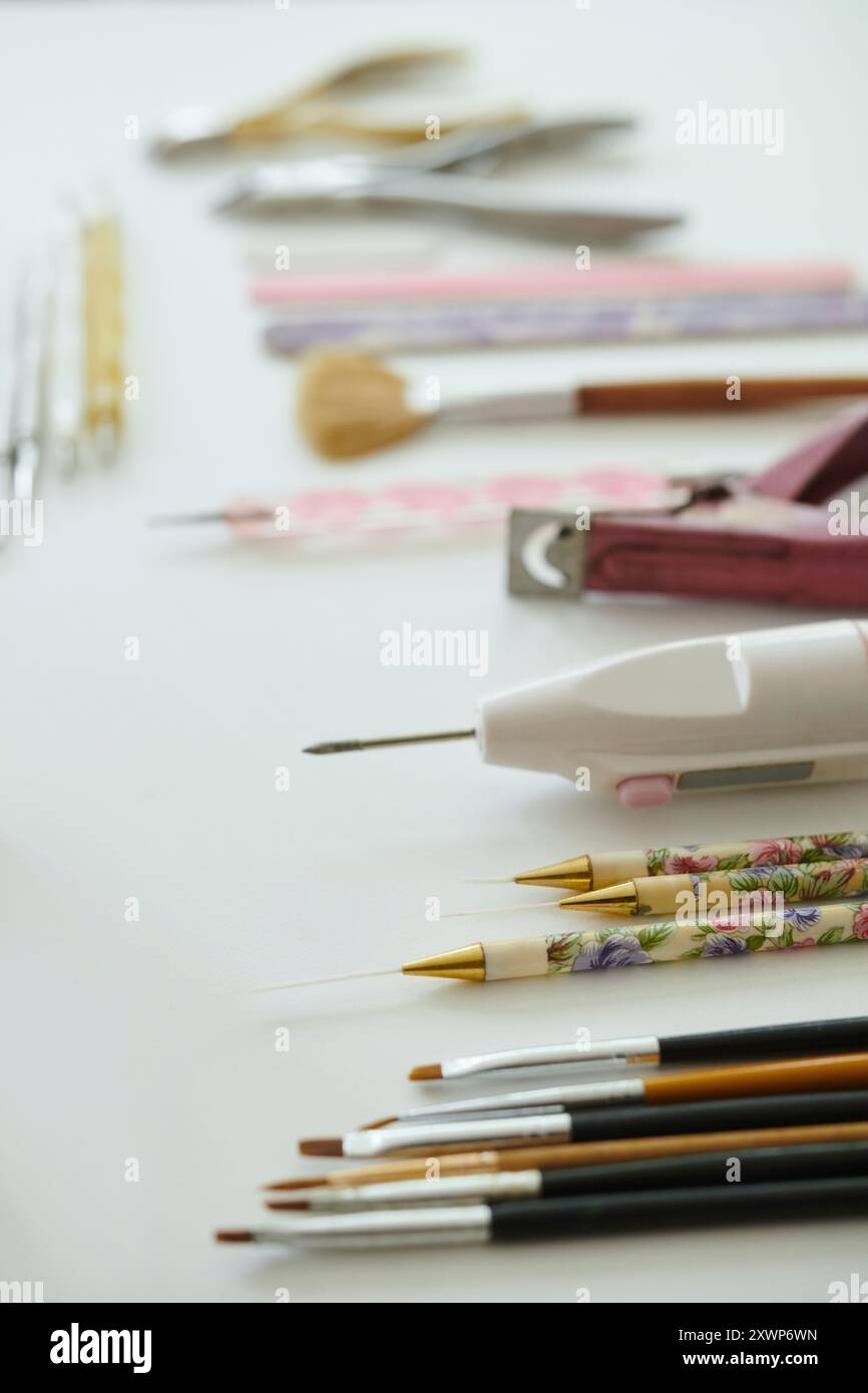 Artistic Tools Arranged on White Background for Creative Projects Stock ...