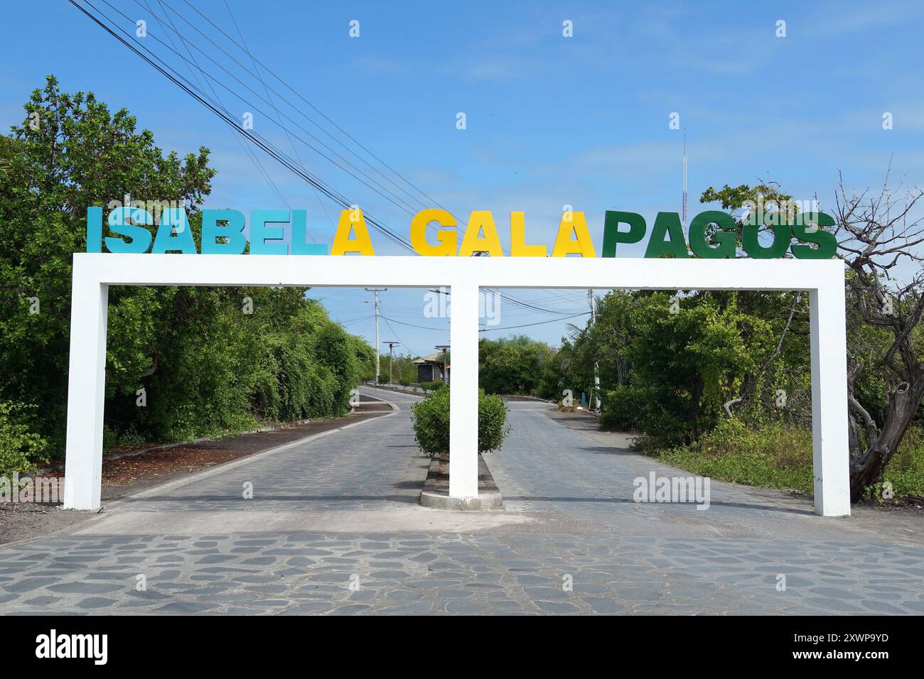 Isabela Galapagos sign, Puerto Villamil village, Isabela Island ...