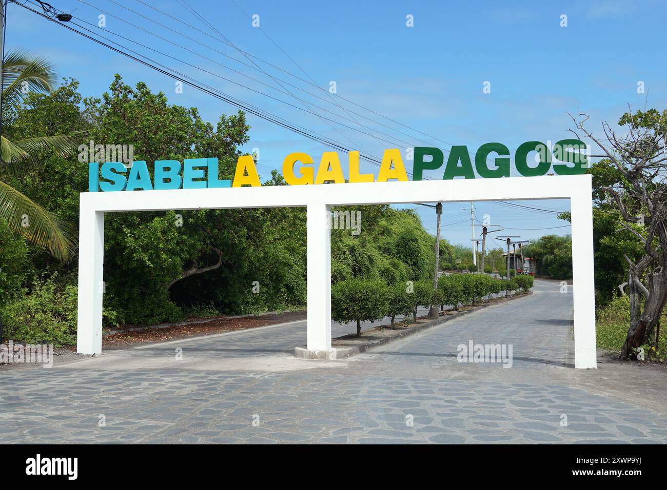 Isabela Galapagos sign, Puerto Villamil village, Isabela Island ...