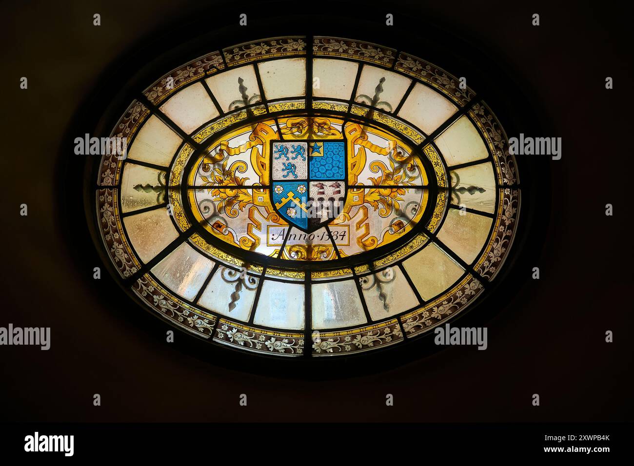 Oval shaped stained glass window (1584) in the christian chapel at ...