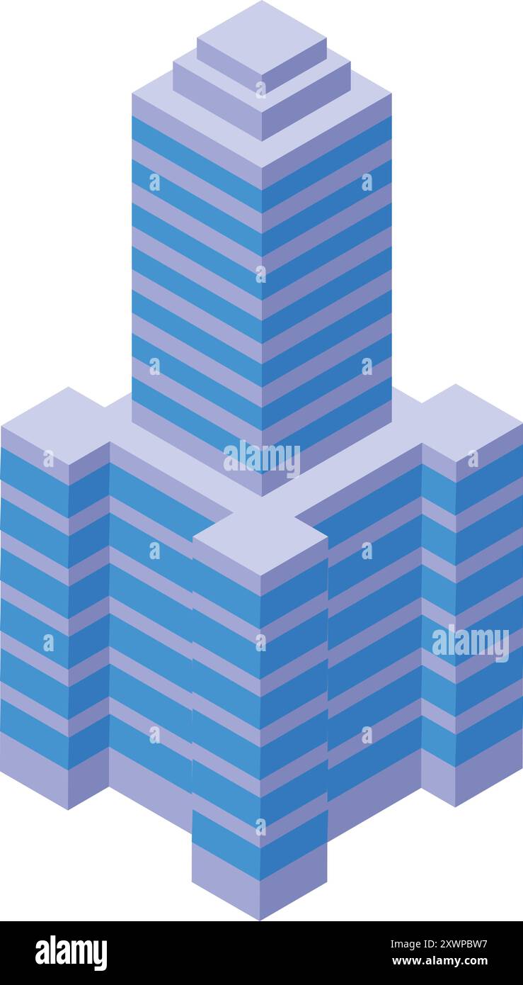 Isometric projection of a modern skyscraper building towering over the ...