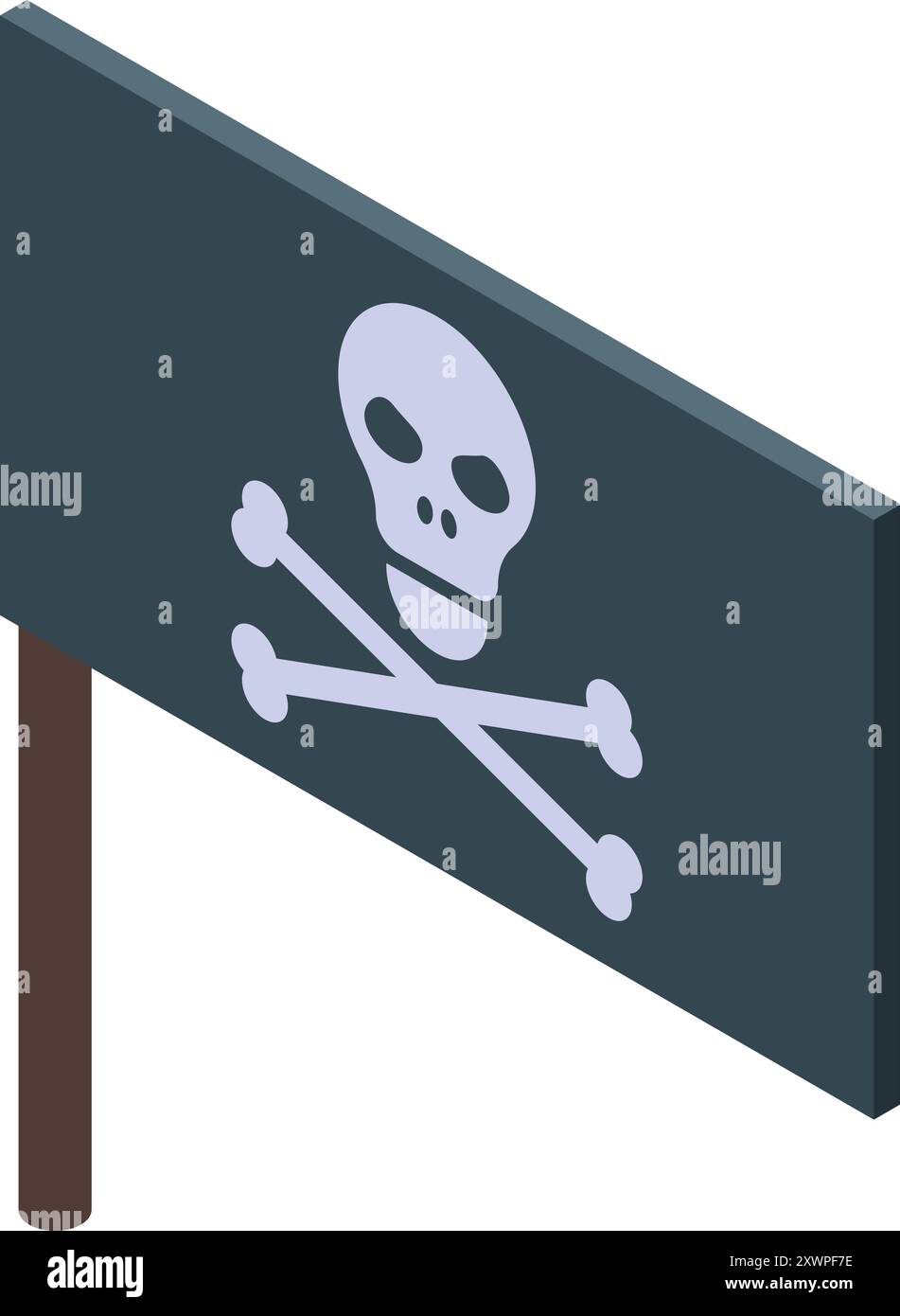 Isometric pirate flag with skull and crossbones waving in the wind ...
