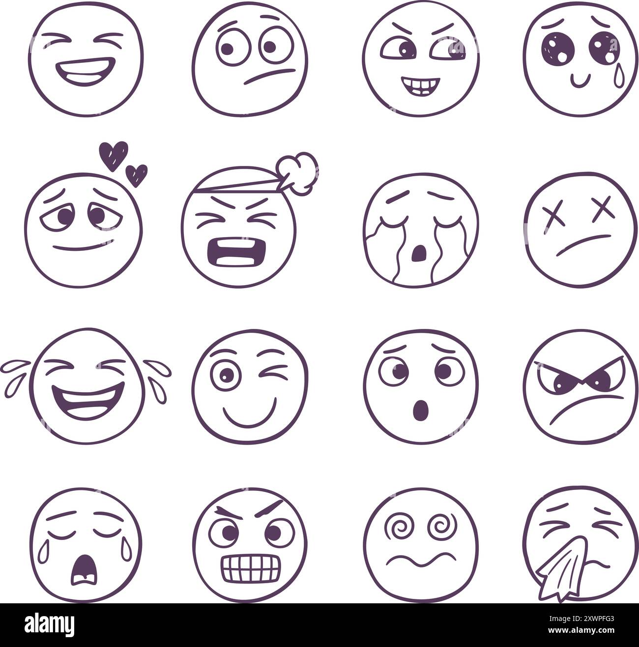 Cool hand drawn emoticons set with different emotions authors work ...
