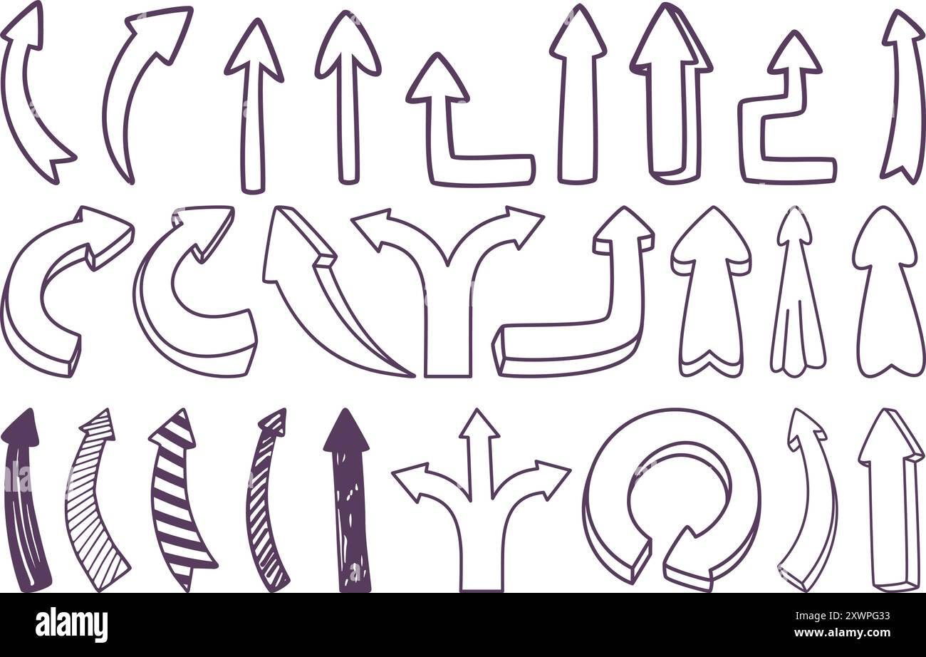 Set of hand drawn arrows. Sketch arrow design for education and ...