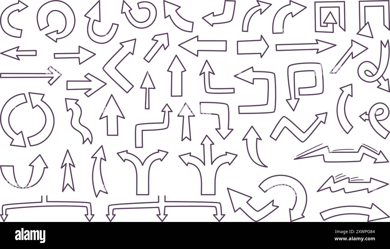 Collection of hand drawn arrows. Sketch arrow design in doodle style ...