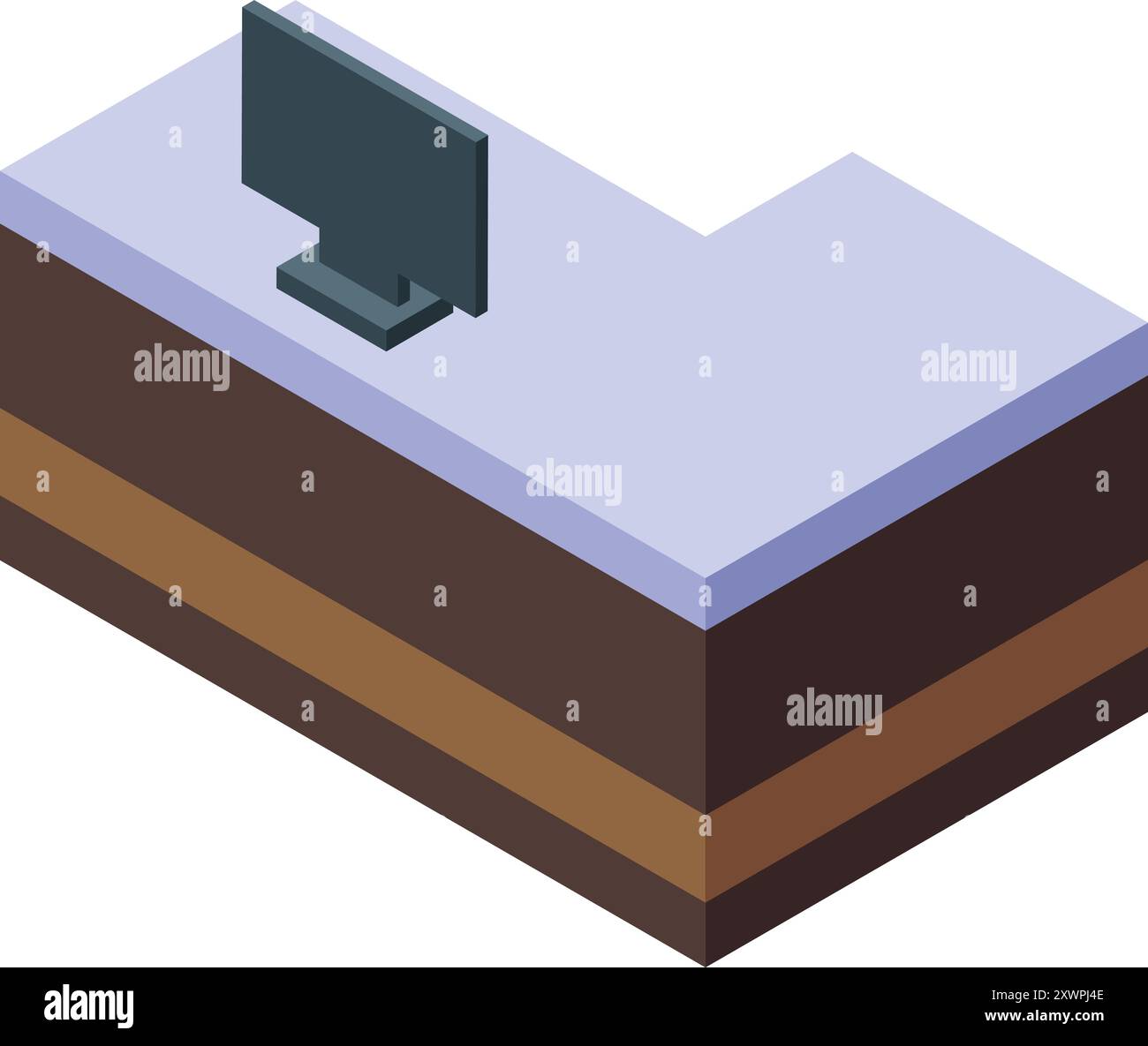 Isometric reception desk with a computer standing in an office room ...