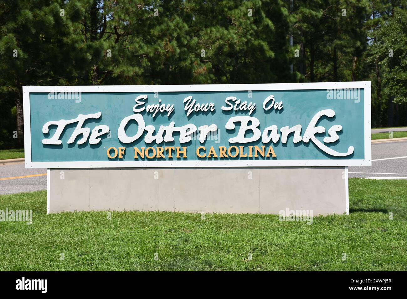 A Sign Welcoming Tourist to the Outer Banks of North Carolina Stock ...