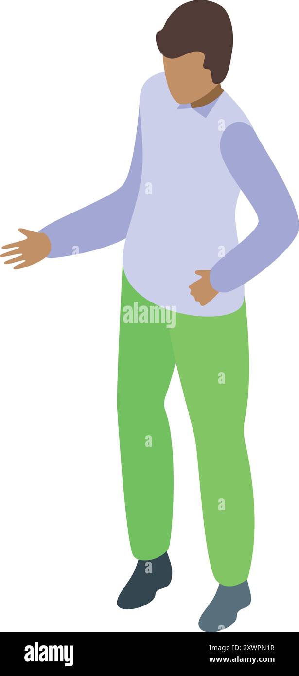 Young man standing and explaining something using hand gestures Stock ...
