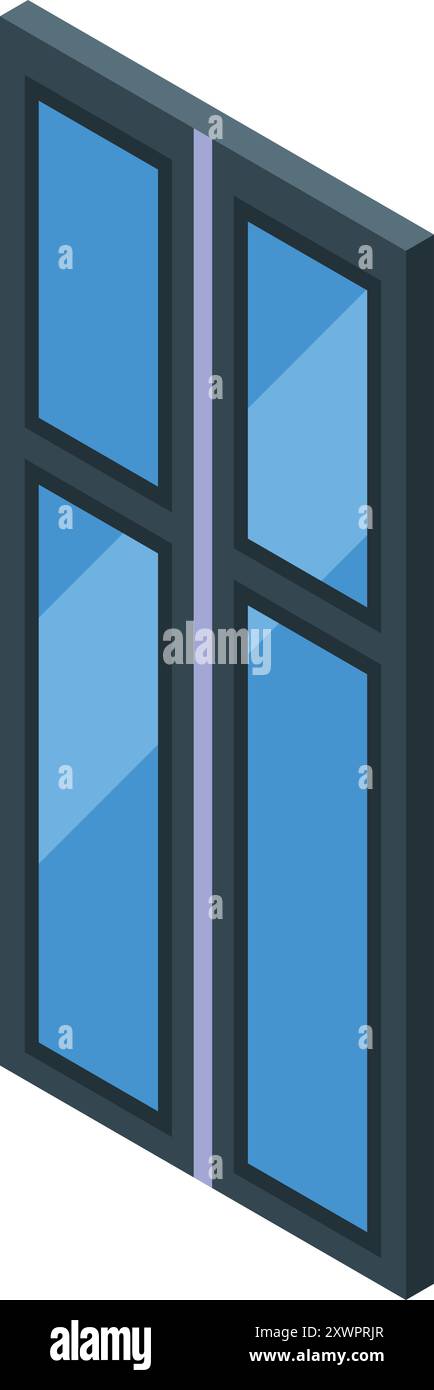 Modern plastic window installing in house wall isometric view isolated ...