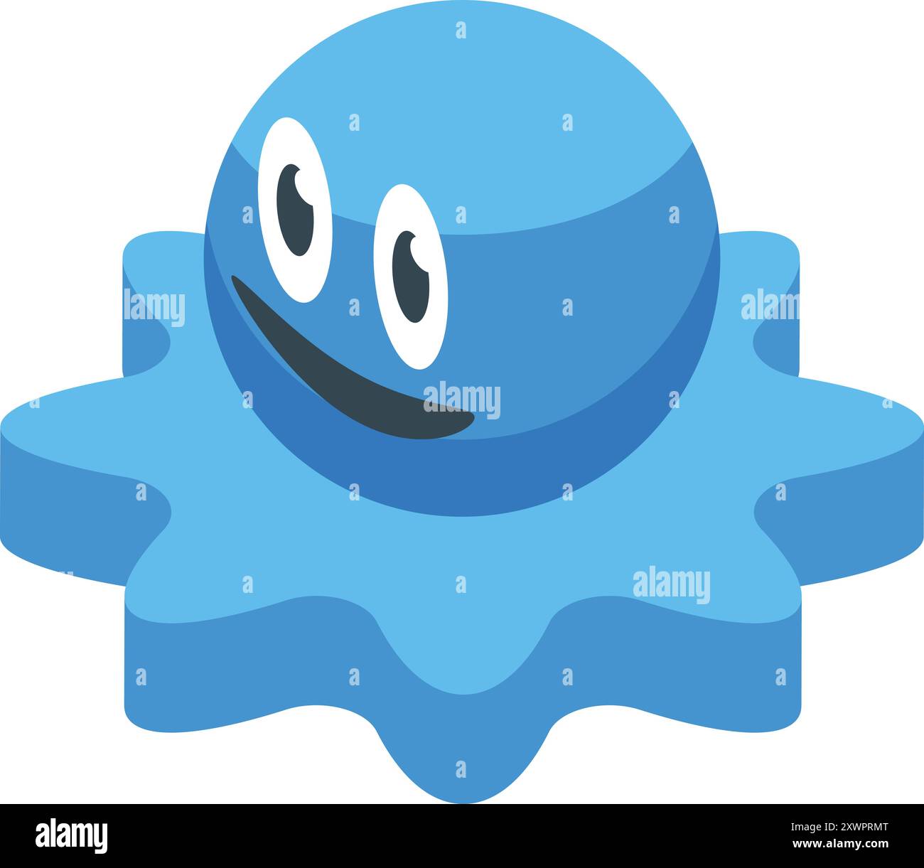 Blue blob character smiling with big eyes on white background Stock ...