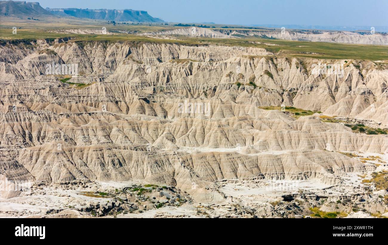 Aerial photograph of the eroded rock and clay formations at Toadstool ...