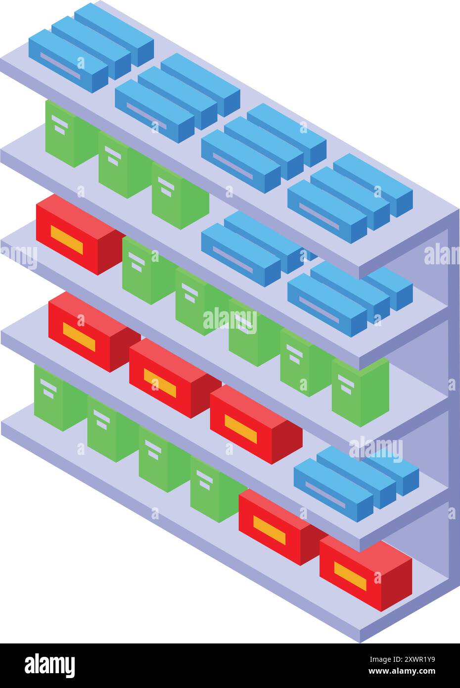 Warehouse management system showing colorful boxes on shelves in ...