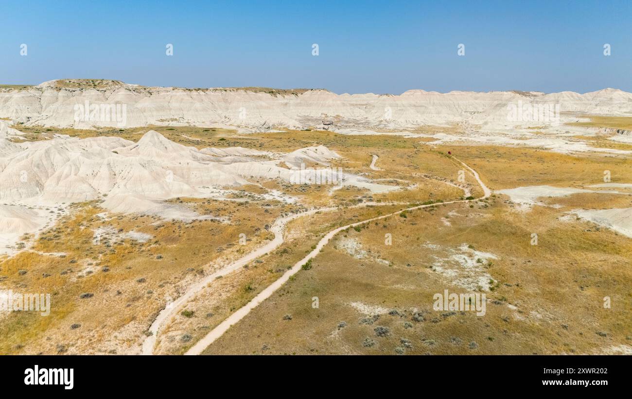Aerial photograph of the eroded rock and clay formations at Toadstool ...