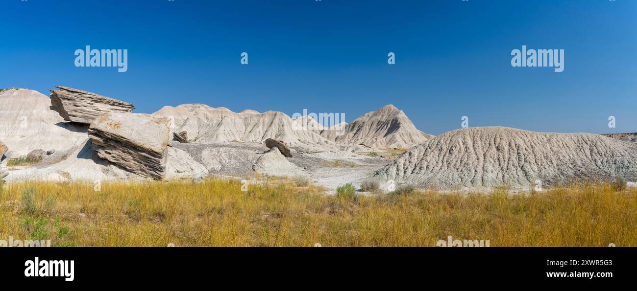 Panoramic photograph of the eroded rock and clay formations at ...