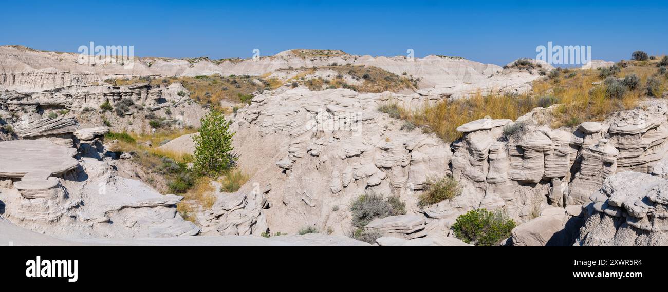 Panoramic photograph of the eroded rock and clay formations at ...