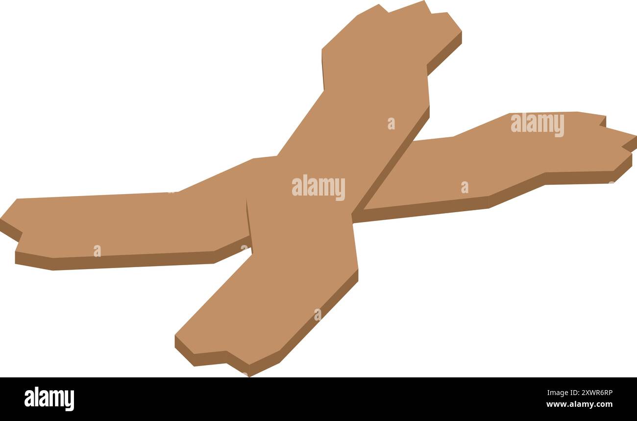Two pieces of wood forming an x shape are isolated on white background ...