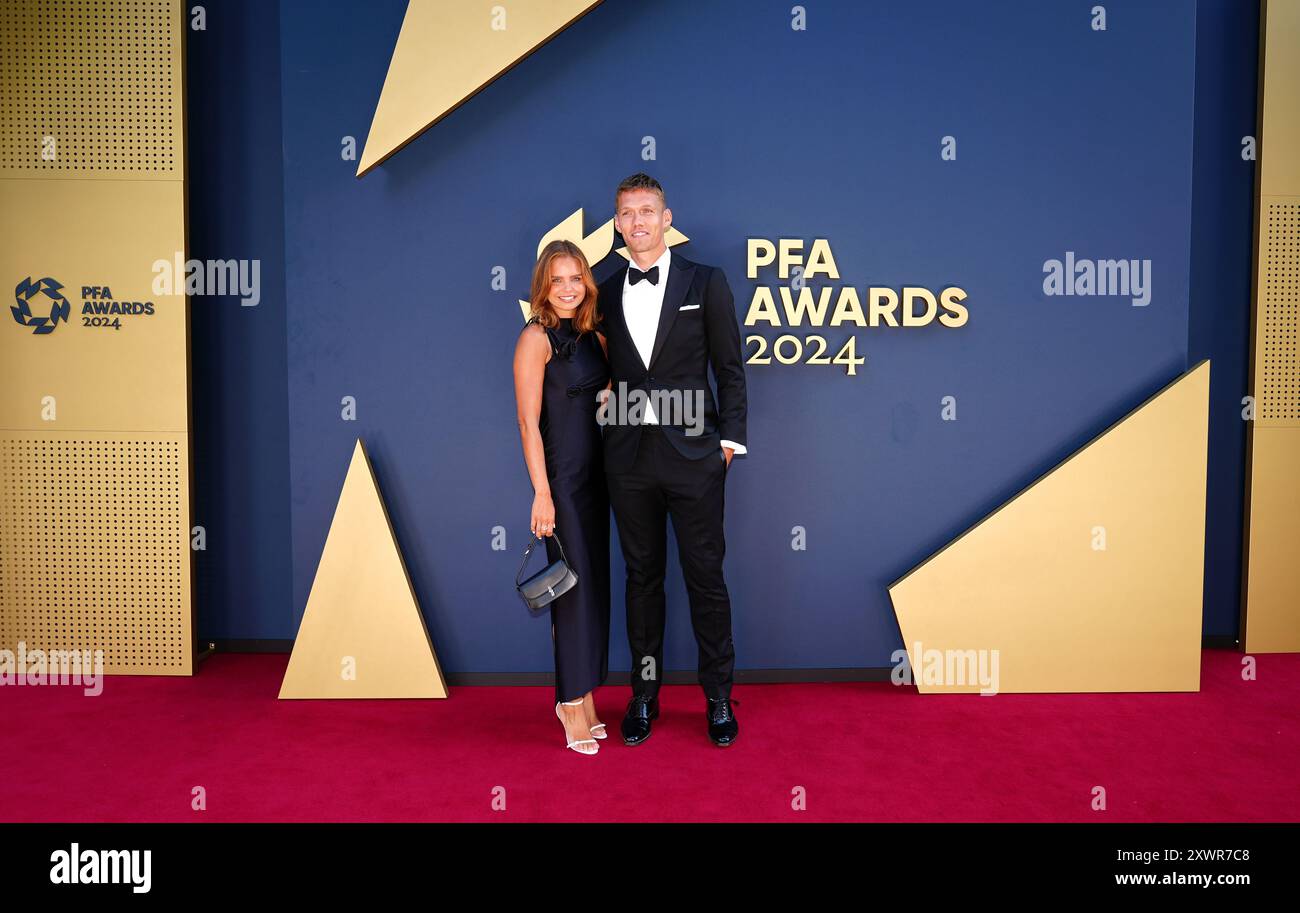 Jannik vestergaard and pernille vennike arrive for the 2024 pfa awards at the opera house ...